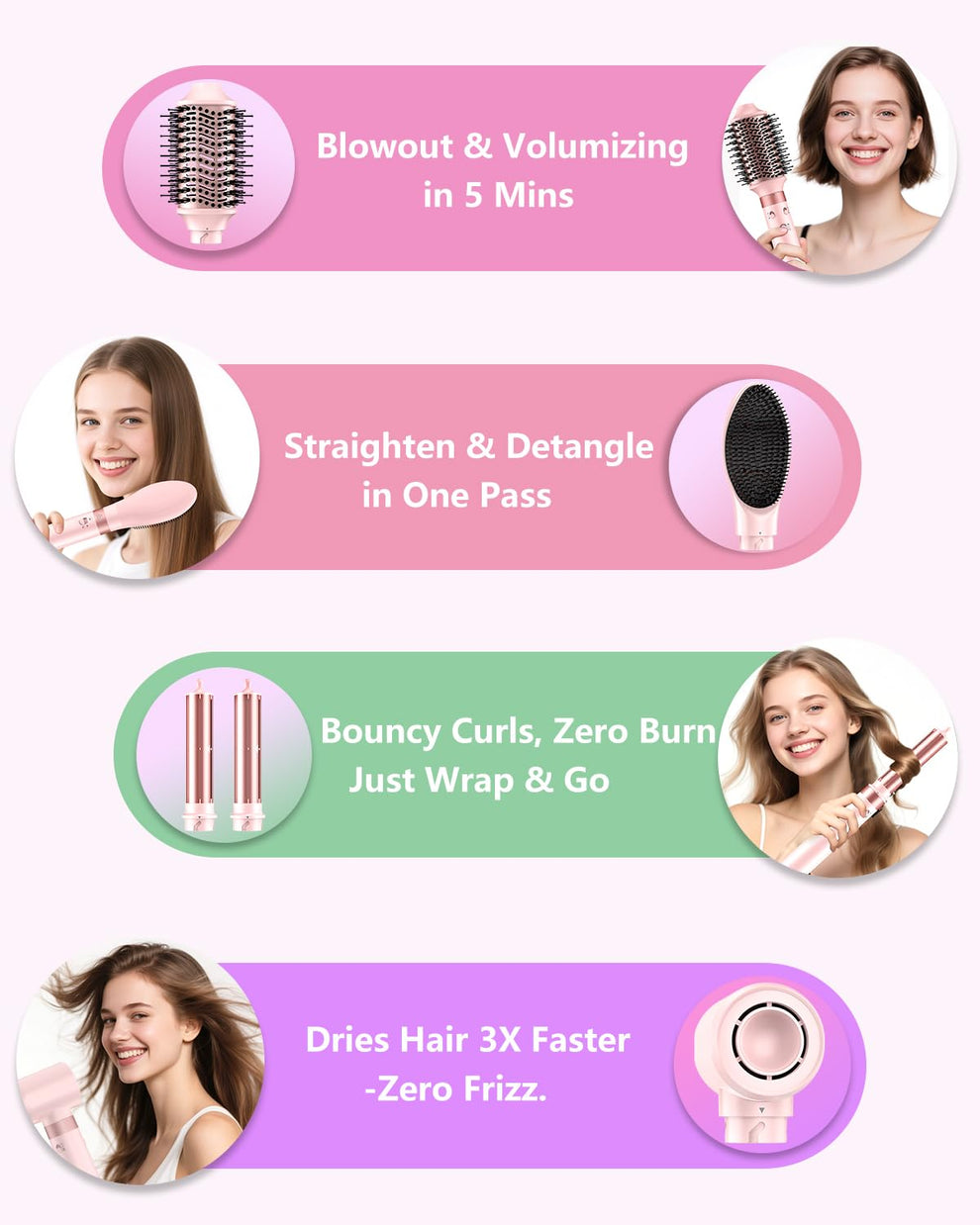 Dual Voltage 5 in 1 Hair Air Styler - Air Wrap Curler with High-Speed ...